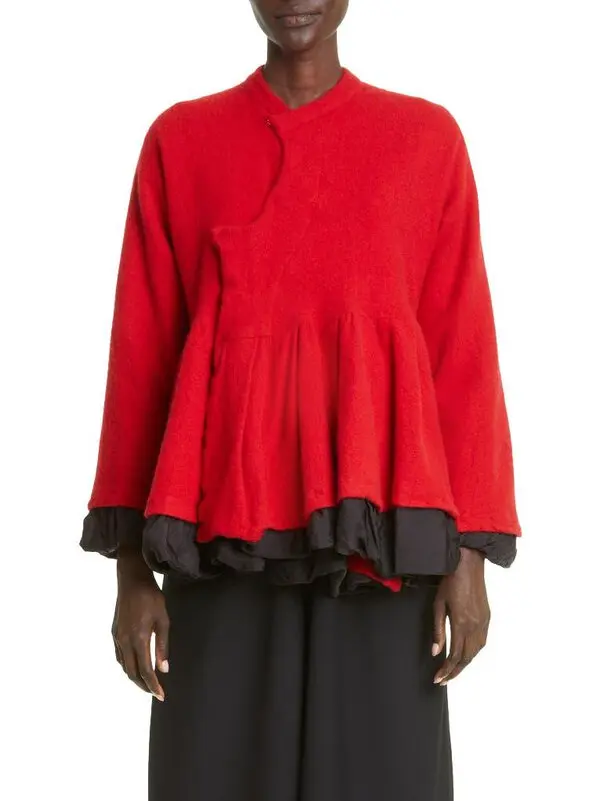 Comme Des Garçons Wool & Nylon Serge Peplum Jacket - Red