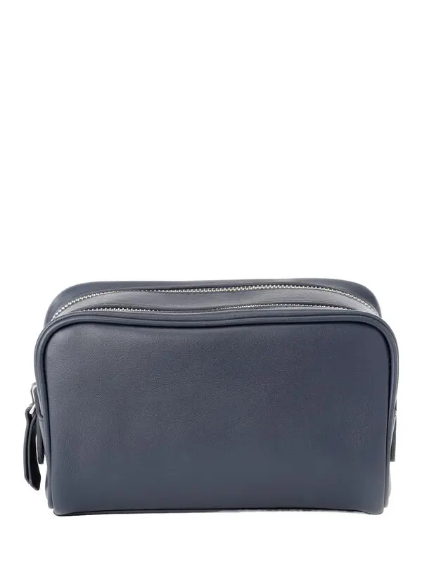 ROYCE NEW YORK Personalized Leather Toiletry Bag - Navy Blue - Deboss