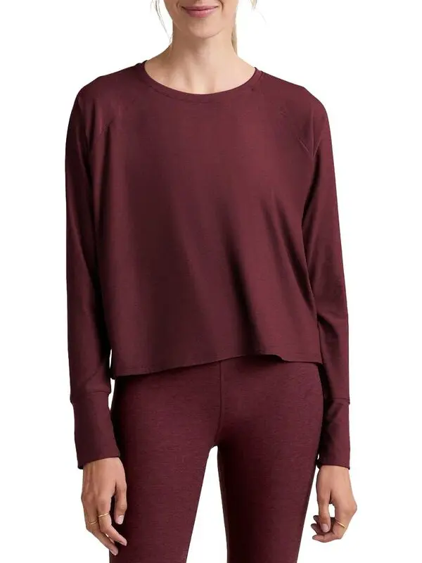 Beyond Yoga Featherweight Long Sleeve T-shirt - Midnight Burgundy Heather