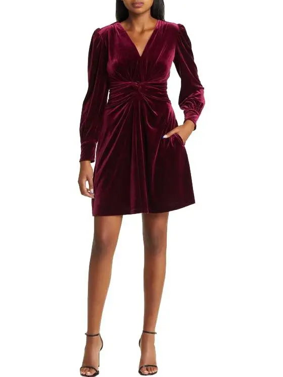 Vince Camuto Twist Front Velvet Dress - Wine
