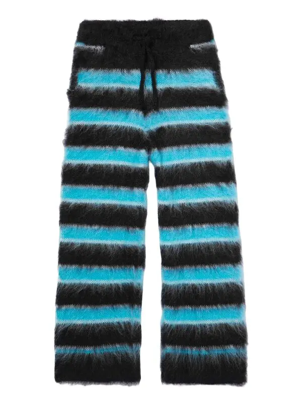 Marni Straight-leg Striped Mohair-blend Drawstring Trousers - Black