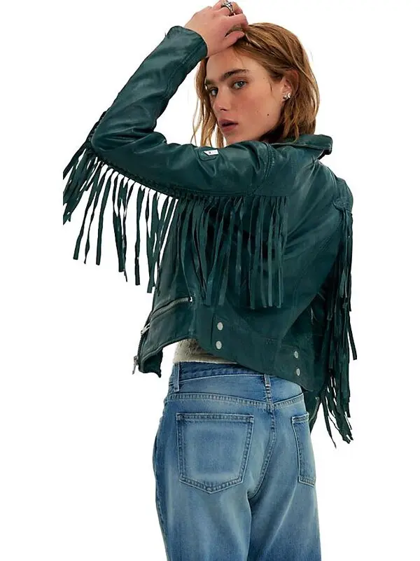 MAURITIUS LEATHER Zoe Fringe Leather Jacket - Teal