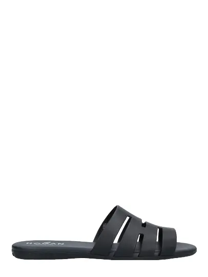 Hogan Leather Slide Sandals - Black