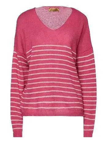 EBARRITO Striped V-neck Sweater - Fuchsia
