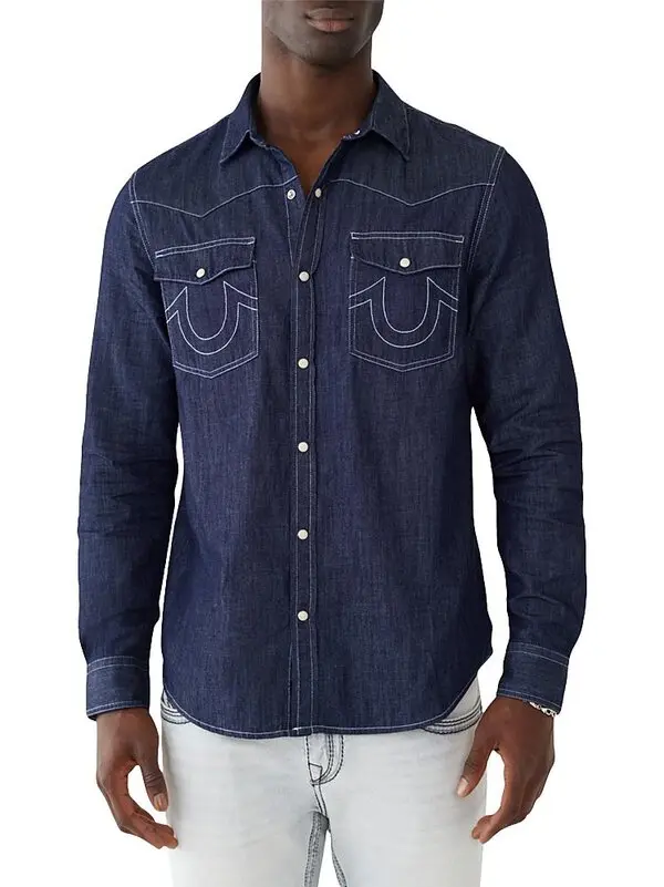 True Religion Dark Wash Denim Western Shirt - Indigo