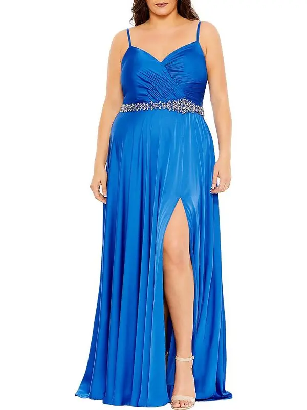 Mac Duggal Rhinestone Waist Gown - Cobalt