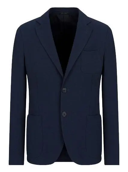 Giorgio Armani Single-breasted Stretch Wool Seersucker Jacket - Blue