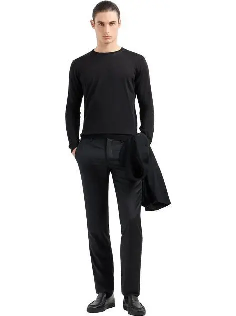 Giorgio Armani Long-sleeved Crew Neck Jumper - Black
