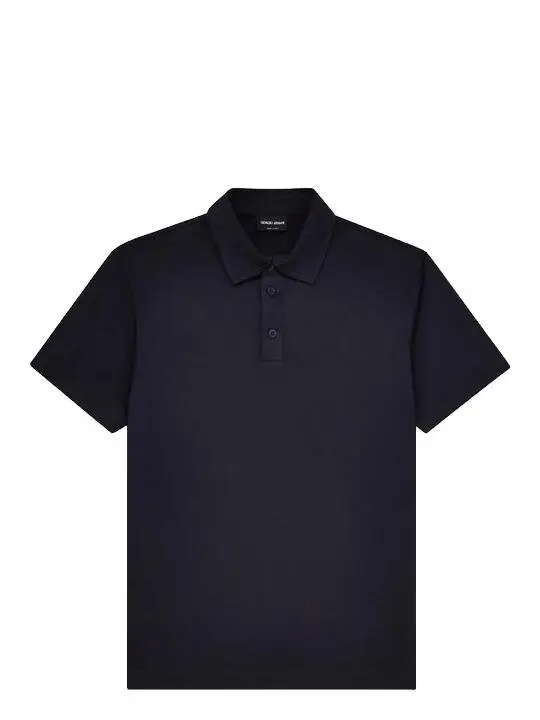 Giorgio Armani Silk And Cotton-mélange Jersey Polo Shirt - Blue