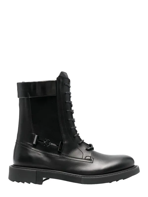 FERRAGAMO Lace-up Leather Combat Boots - Black
