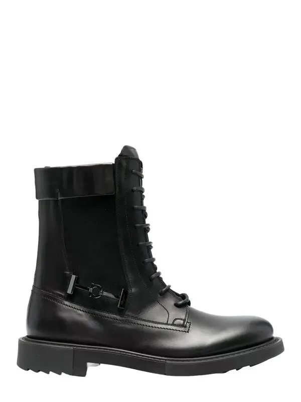 FERRAGAMO Lace-up Leather Biker Boots - Black