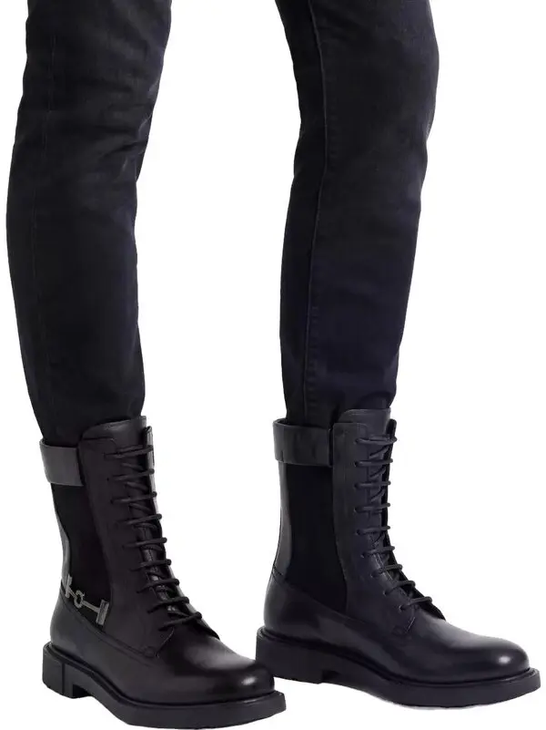 FERRAGAMO Lace-up Leather Biker Boots - Black
