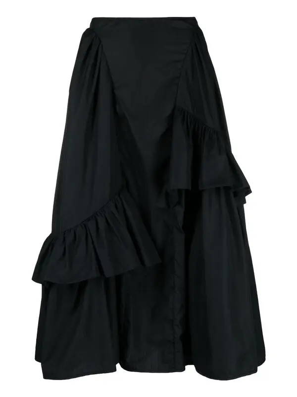 Cecilie Bahnsen Ruffled Cotton Midi Skirt - Black
