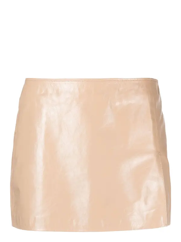 MANOKHI Side-slit Mini Leather Skirt - Neutrals