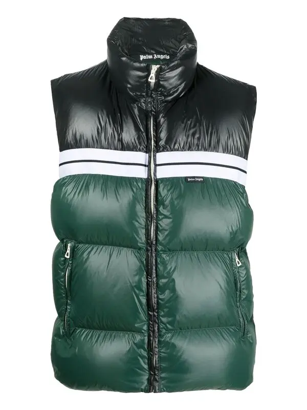 Palm Angels Colour-block Feather Down Gilet - Green