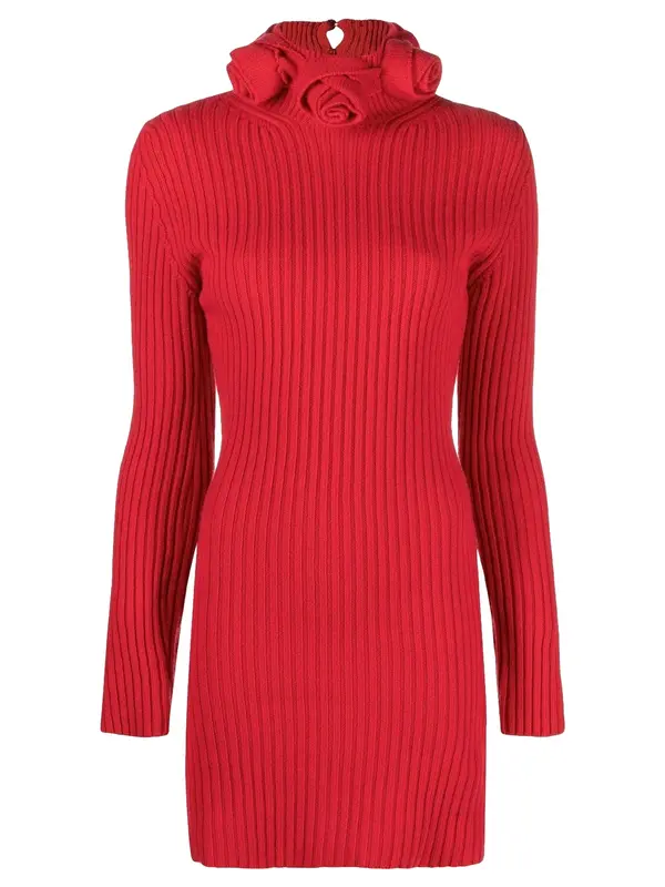 Blumarine Roll-neck Wool Mini Dress - Red