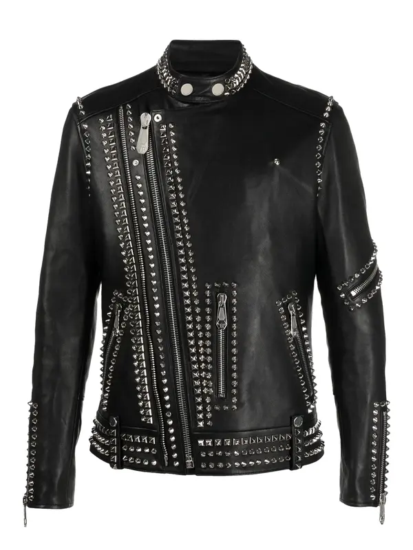 Philipp Plein Rockstud-embellished Leather Biker Jacket - Black
