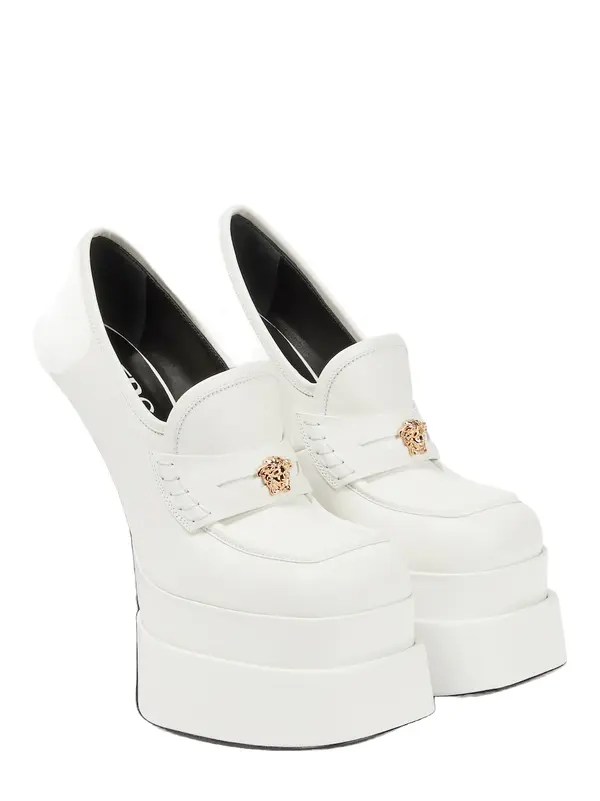 Versace Aevitas Leather Platform Loafer Pumps - White