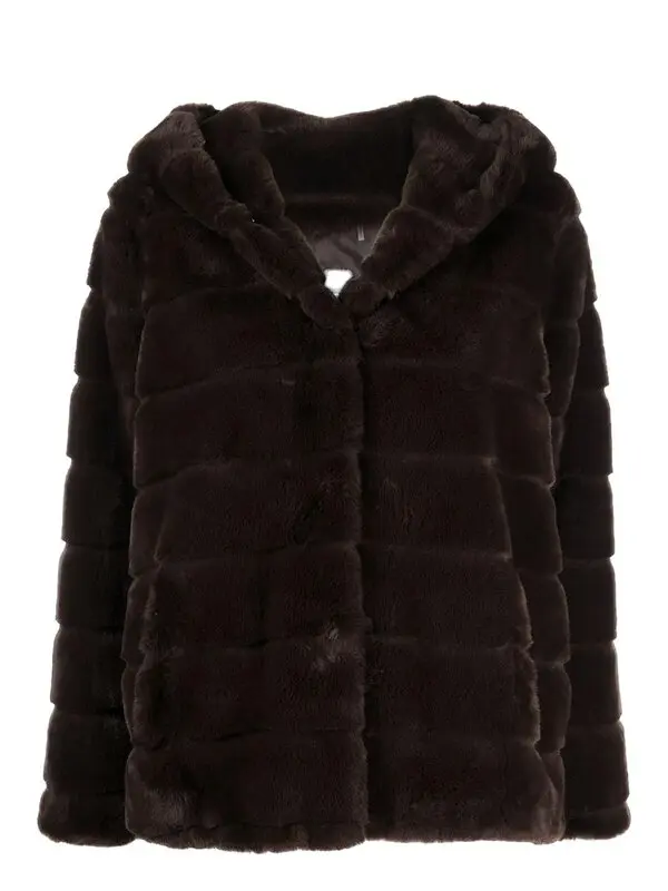 Apparis Hooded Faux Fur Coat - Brown