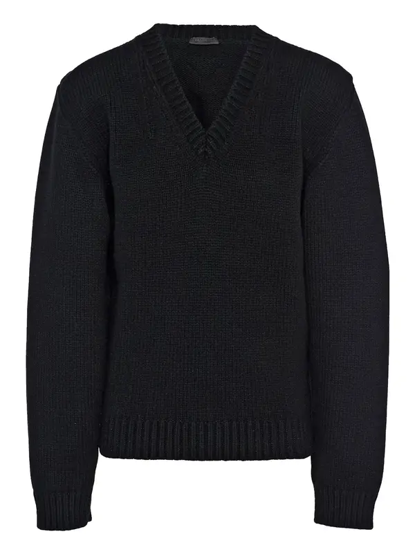 Prada V-neck Shetland Wool Jumper - Black
