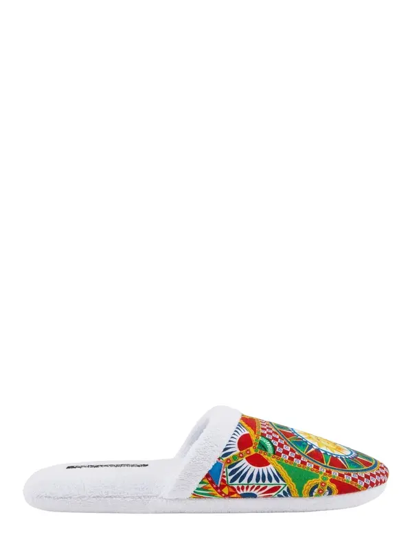 Dolce & Gabbana Carretto Siciliano-print Terry Slippers - White