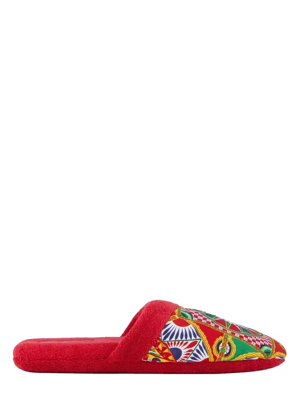 Dolce & Gabbana Carretto Siciliano-print Terry Slippers - Red
