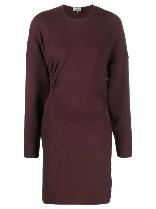GANNI Asymmetric Mini Dress With Ruched Detailing - Brown