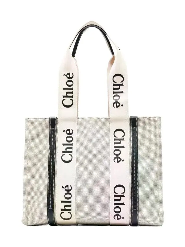 Chloé Woody Logo-tape Tote Bag - Neutrals