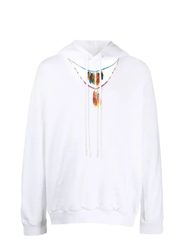 COUNTY OF MILAN Marcelo Burlon Feather Print Cotton Hoodie - White