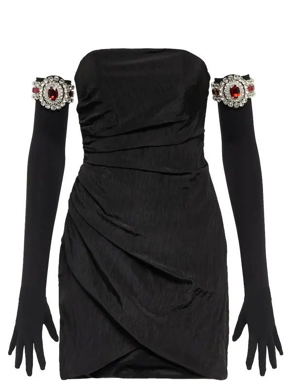 David Koma Moiré Minidress With Embellished Gloves - Black