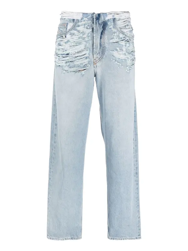 Diesel Ripped Straight-leg Jeans - Blue
