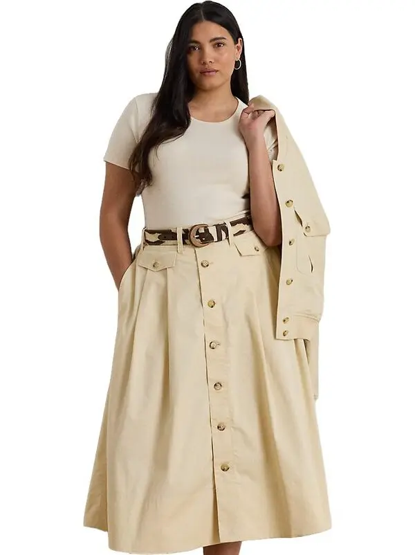 Ralph Lauren Button-front Twill Skirt - Ivory Beige