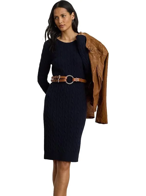 Ralph Lauren Cable-knit Wool-cashmere Sweater Dress - Lauren Navy