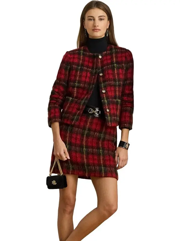 Ralph Lauren Plaid Mohair Pencil Miniskirt - Red/black/yellow Multi