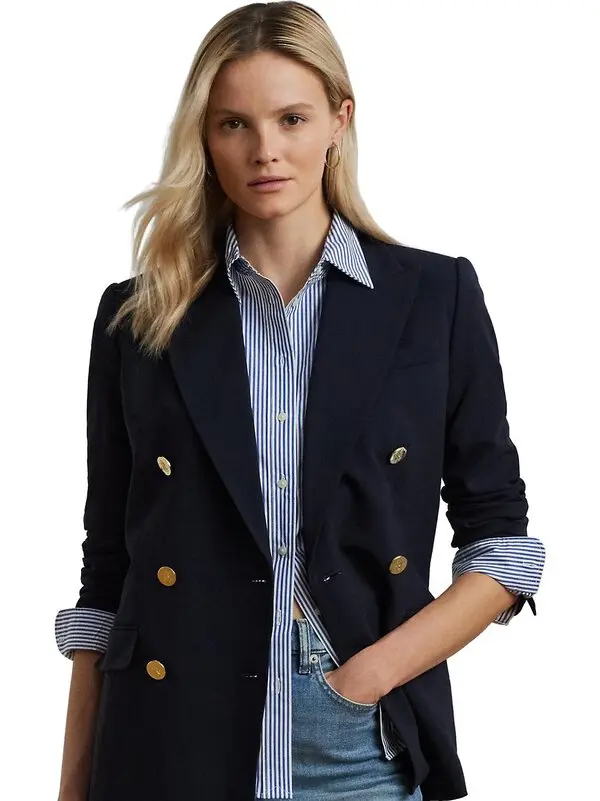 Ralph Lauren Double-breasted Wool Crepe Blazer - Lauren Navy