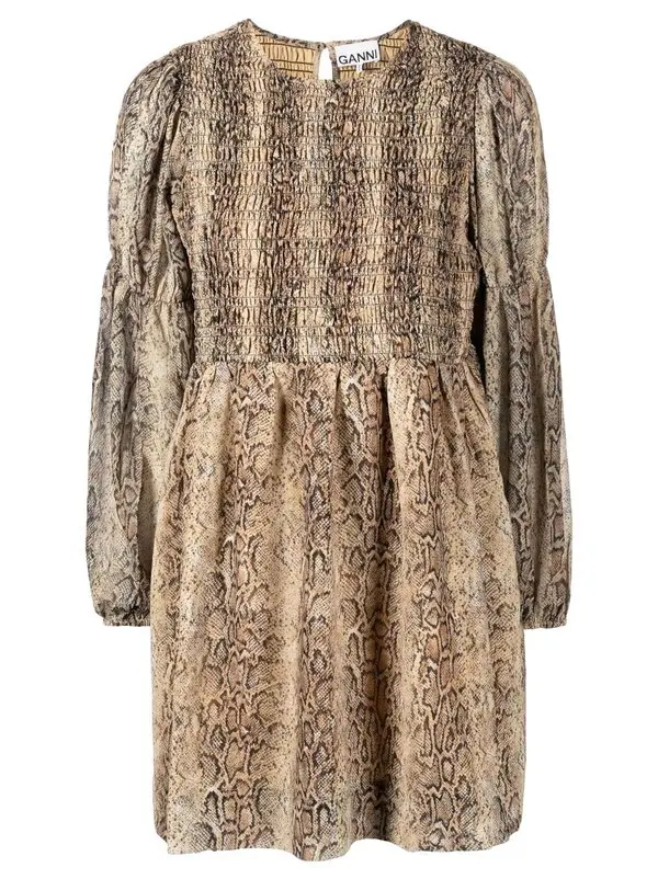 GANNI Snake-print Mini Dress - Brown