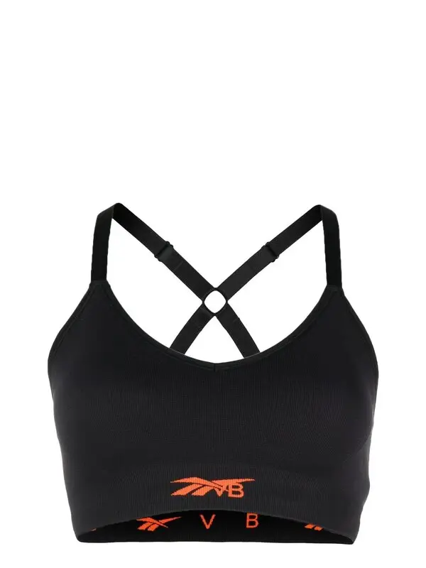 REEBOK Logo-print Workout Bra - Black