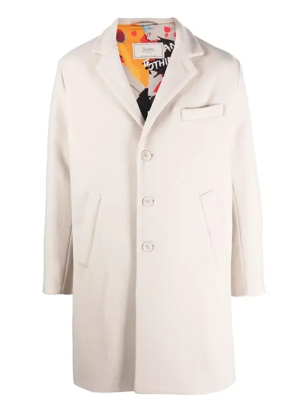 Herno Single-breasted Wool Coat - Neutrals