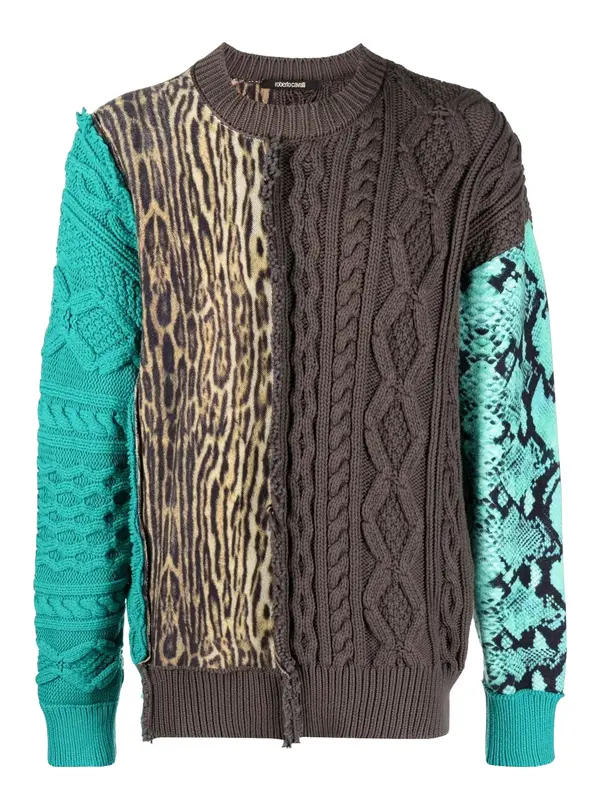 Roberto Cavalli Patchwork Crew Neck Jumper - Blue