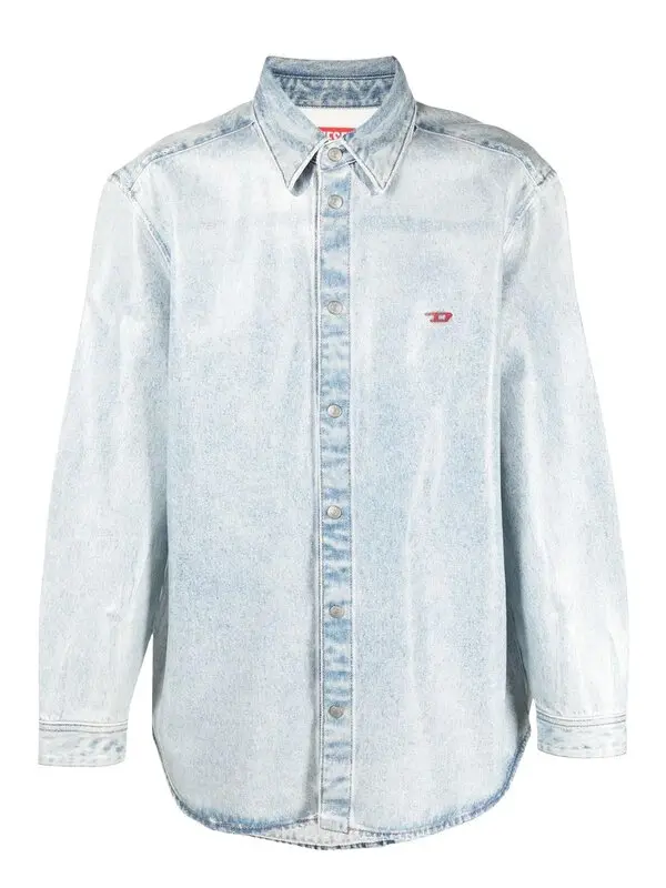 DIESEL® Embroidered-logo Denim Shirt - Blue