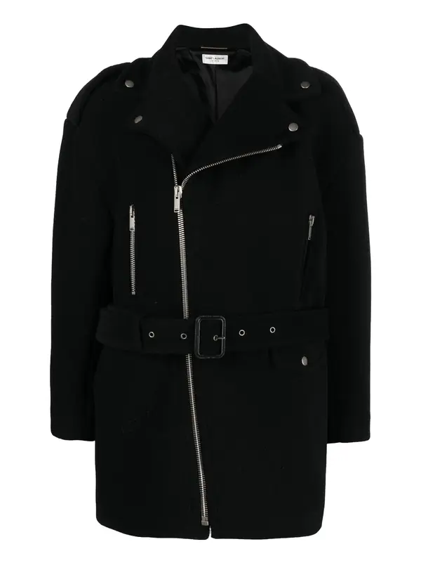 Saint Laurent Notched-collar Zip-up Coat - Black