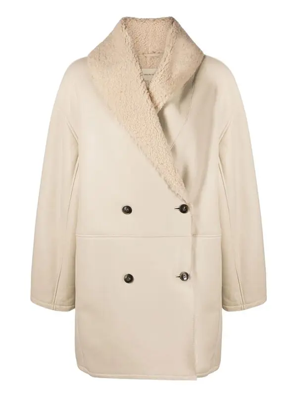 Loulou De Saison Shearling Collar Double-breasted Coat - Neutrals