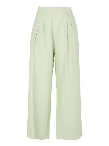 8 BY YOOX Cotton-linen Pleated Wide-leg Pants - Green