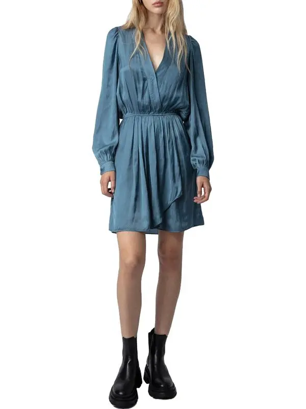 Zadig&Voltaire Long Sleeve Faux Wrap Mini Dress - Bluestone