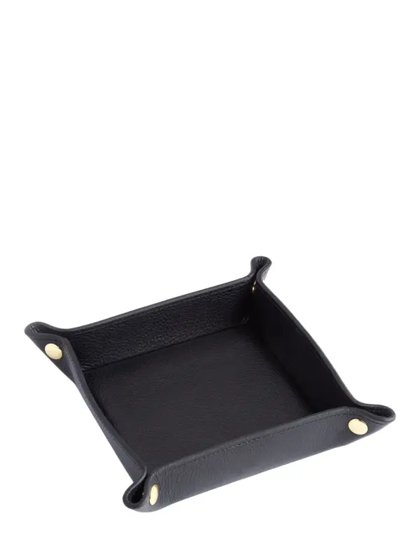 ROYCE NEW YORK Catchall Leather Valet Tray - Black - Silver Foil