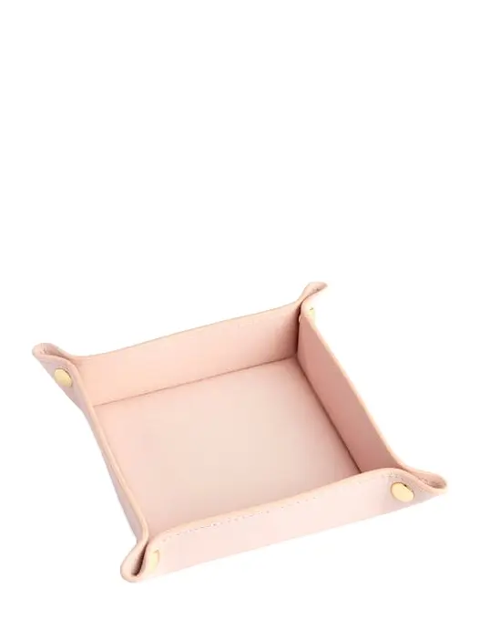 ROYCE NEW YORK Catchall Leather Valet Tray - Light Pink - Gold Foil
