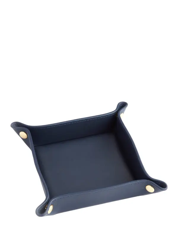 ROYCE NEW YORK Catchall Leather Valet Tray - Navy Blue - Deboss