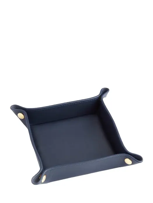 ROYCE NEW YORK Catchall Leather Valet Tray - Navy Blue - Silver Foil