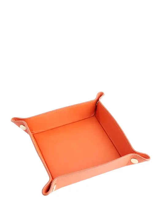 ROYCE NEW YORK Catchall Leather Valet Tray - Orange - Silver Foil
