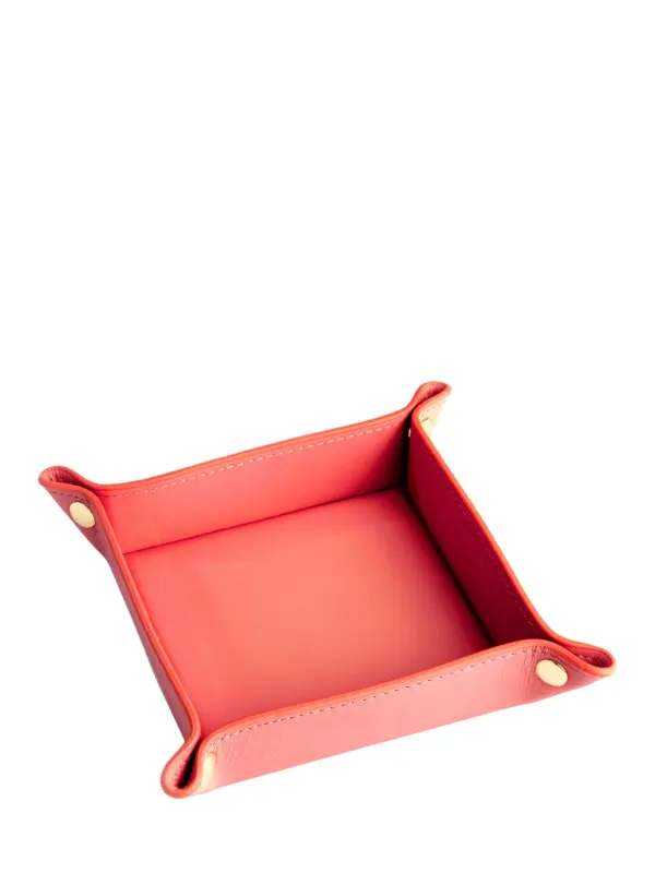 ROYCE NEW YORK Catchall Leather Valet Tray - Red - Deboss